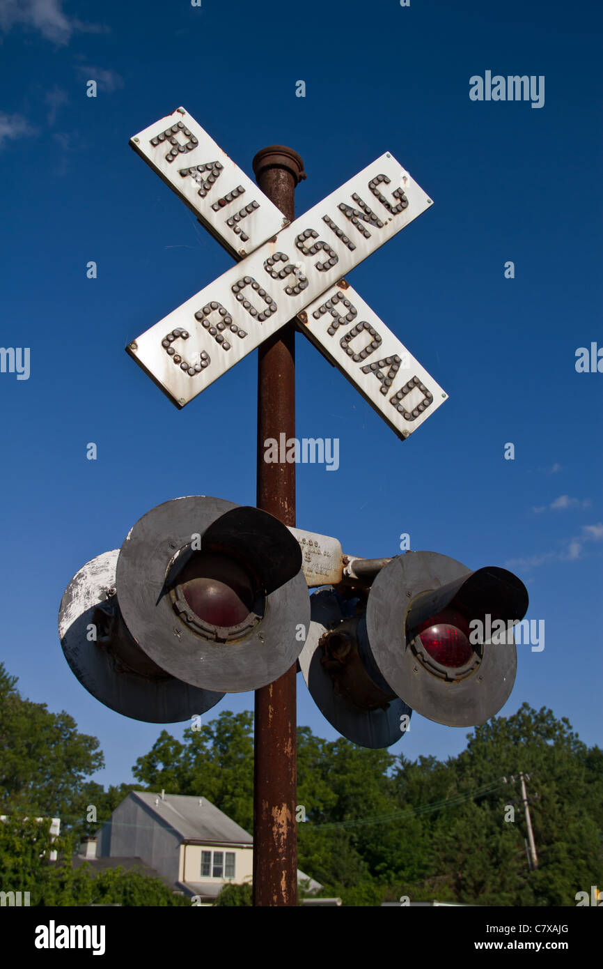 Railroad Crossing signal in Lambertville, New Jersey Stock Photo - Alamy