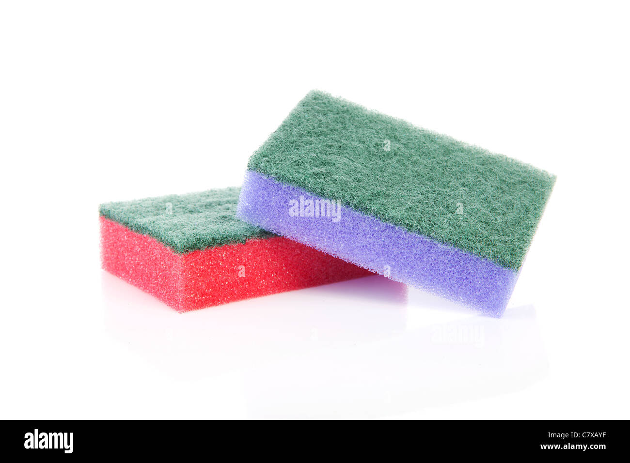 Two colorful sponge scourer over white background Stock Photo - Alamy