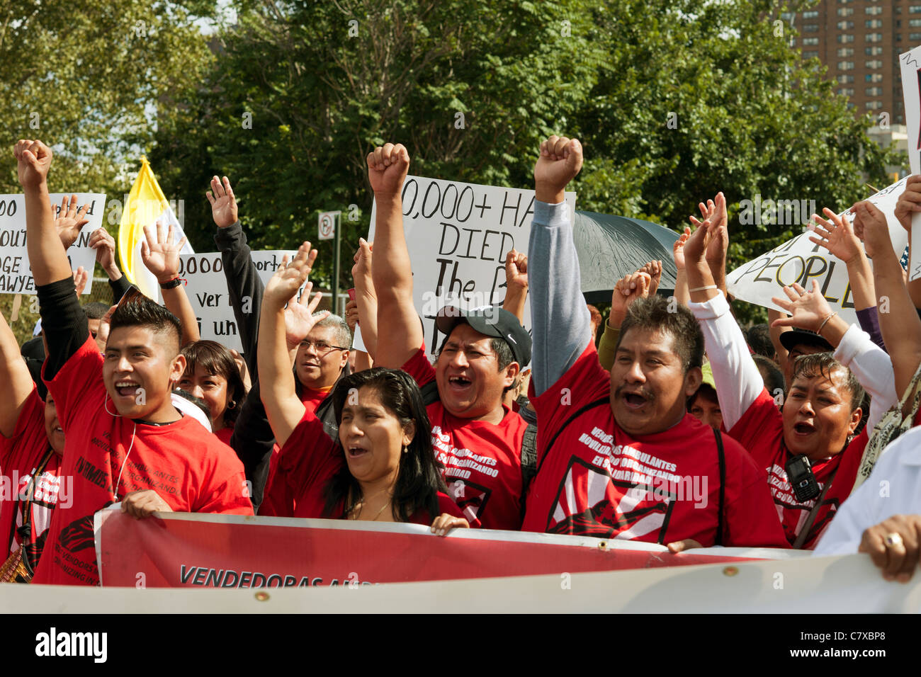 Pro-immigrant groups rally and march in the Bronx in New York Stock ...