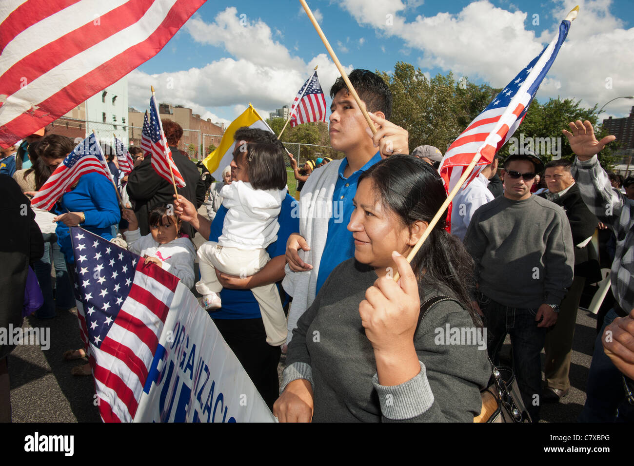 Pro-immigrant groups rally and march in the Bronx in New York Stock ...