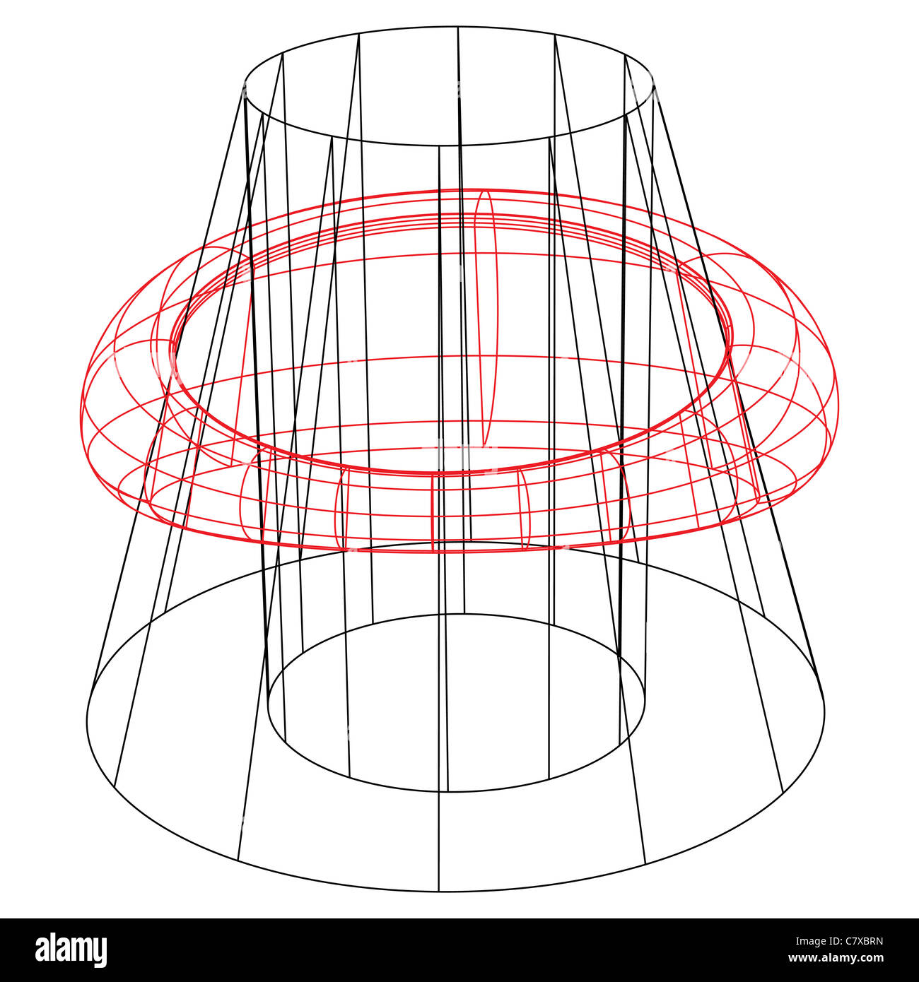 wireframed cone and ring against white background, abstract vector art ...