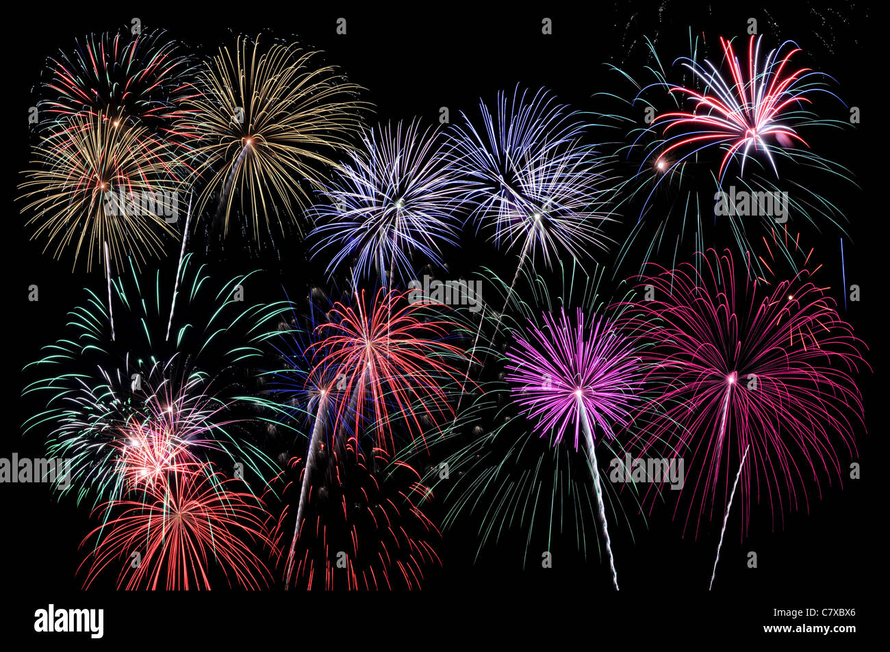 Fireworks of multiple colors bursting against a black background Stock ...