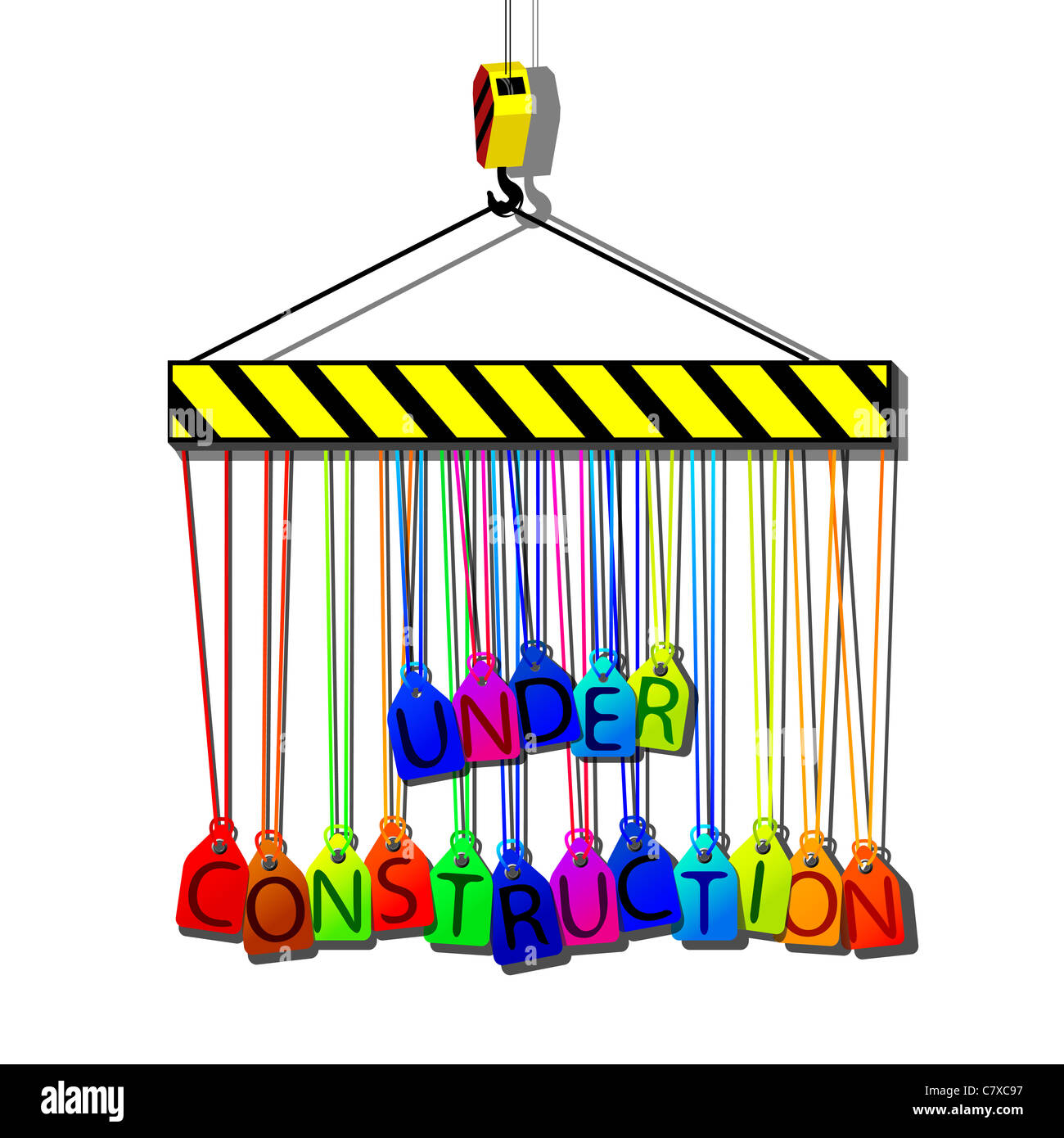 under construction tags hanging on a hook, abstract vector art ...