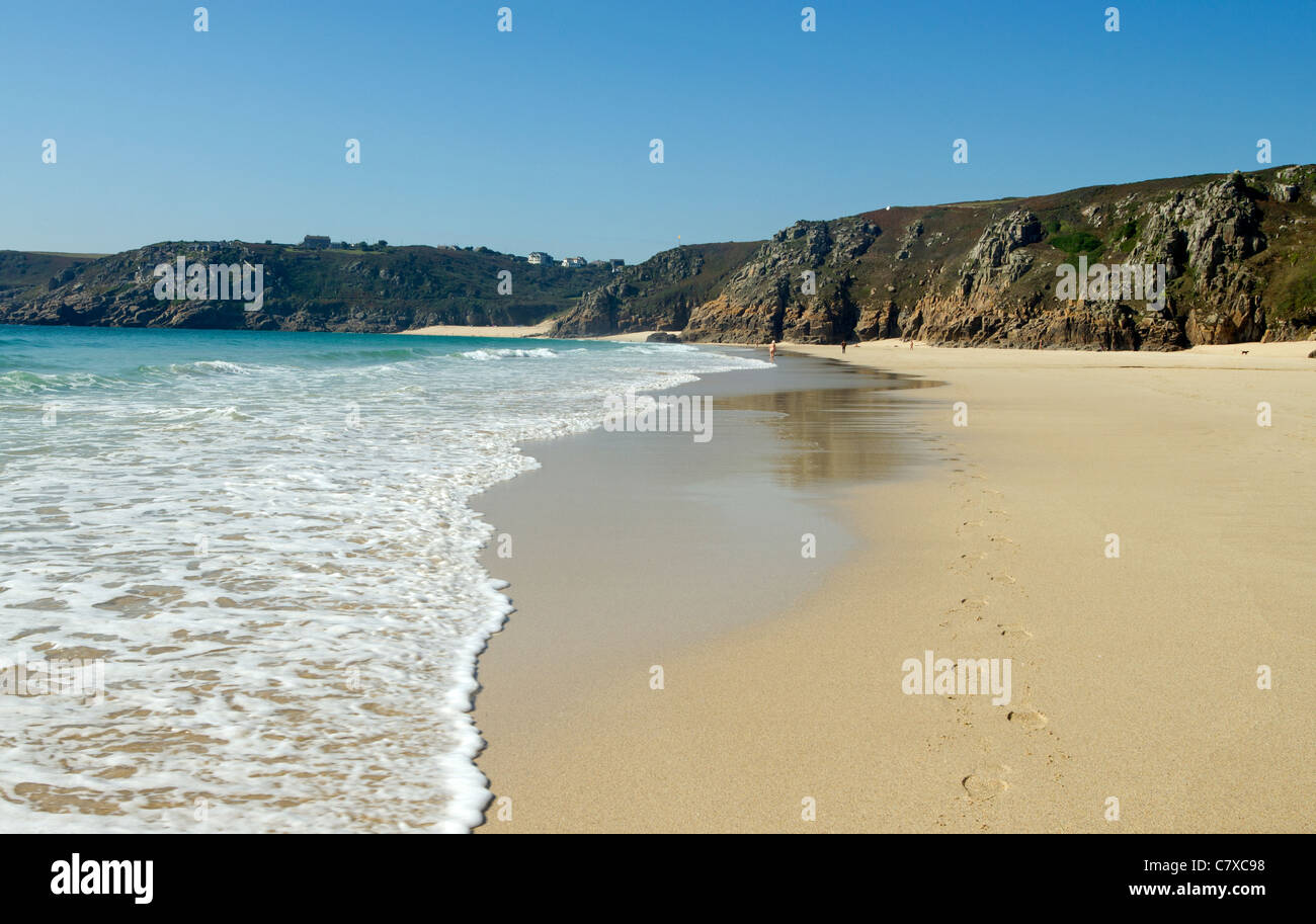 Pedn Vounder tidal beach wave breaking on a low spring tide with ...