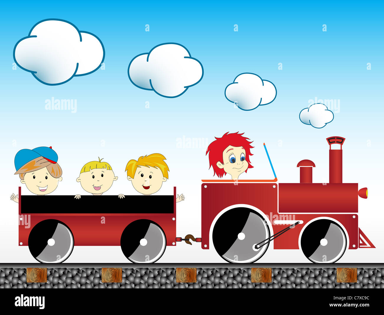 train with children, abstract vector art illustration Stock Photo - Alamy