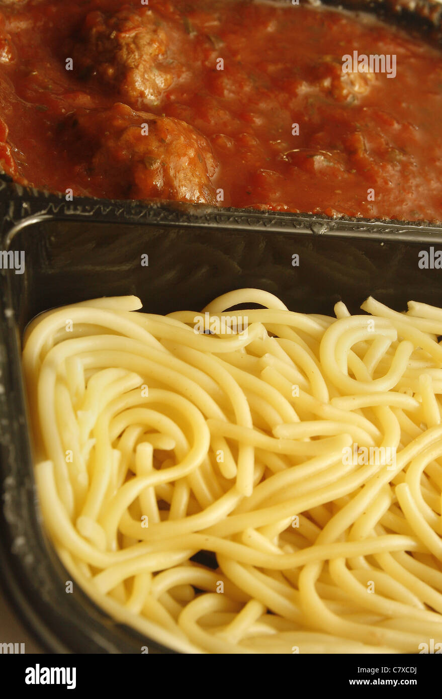 ready meal of vegetarian quorn meatballs and spaghetti Stock Photo - Alamy