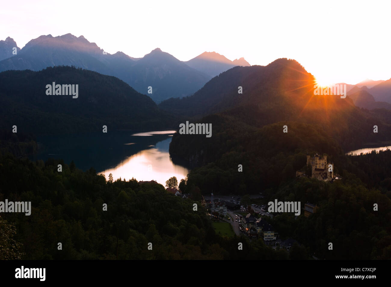 View of Hohenschwangau Castle and Lake Alpsee from Neuschwanstein ...