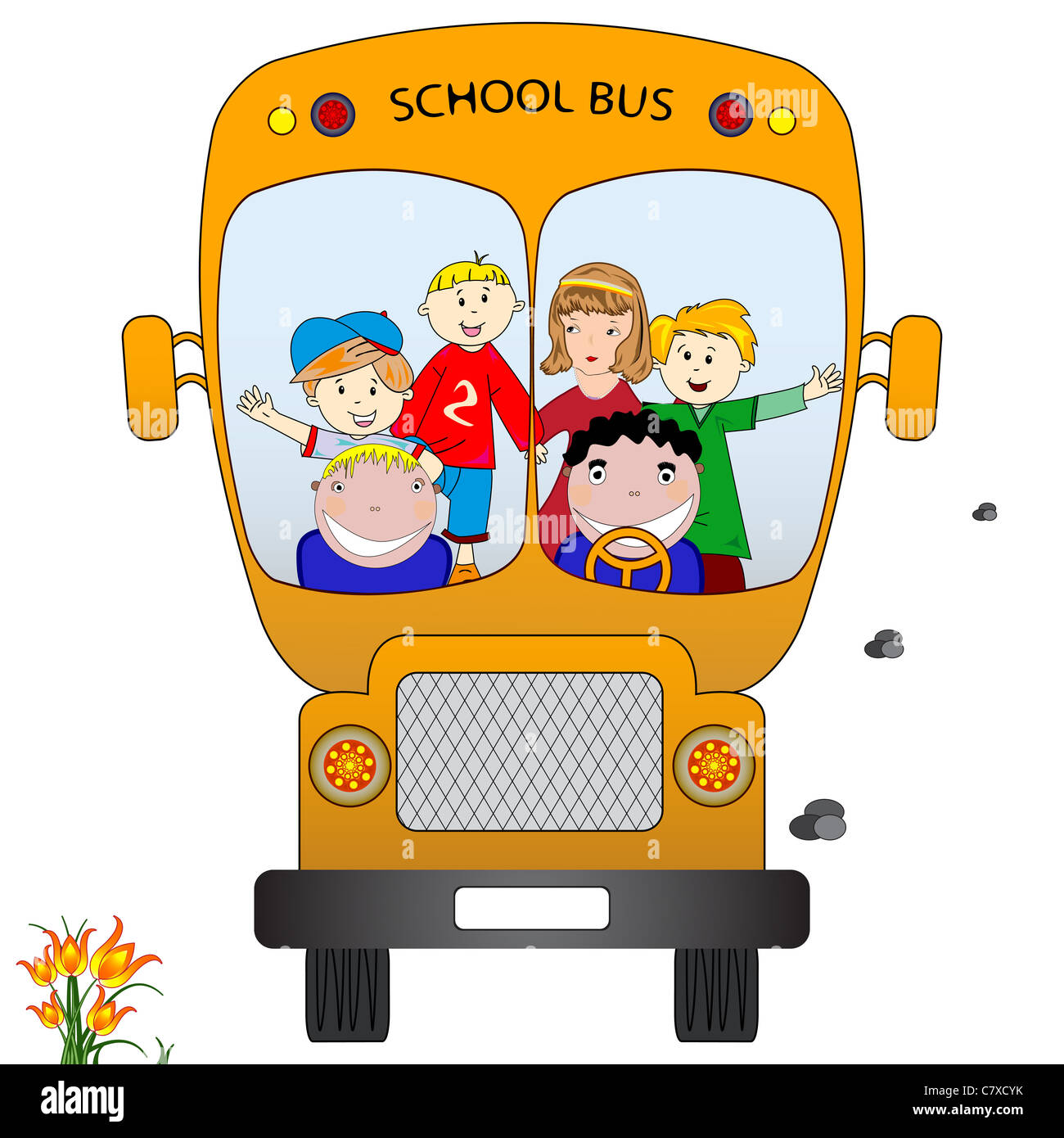 school bus with children, abstract vector art illustration Stock Photo ...