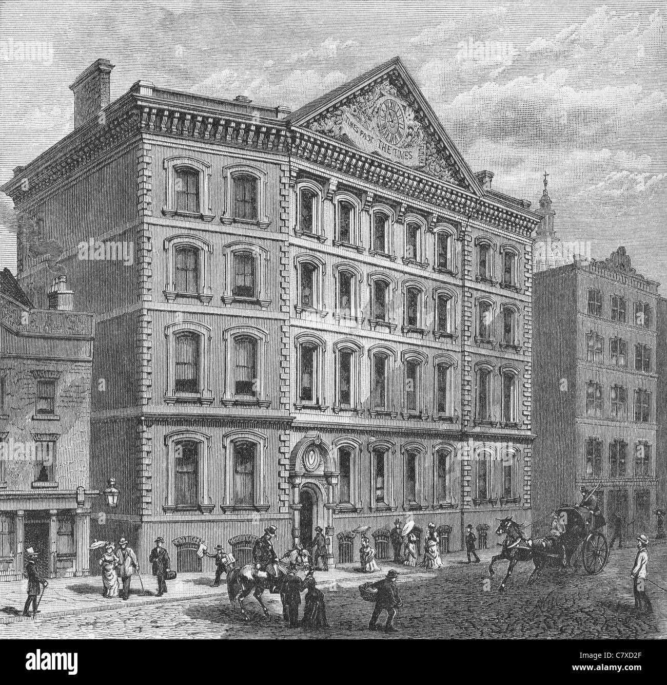 The London Times building. Engraving from a 1881 magazine Stock Photo ...