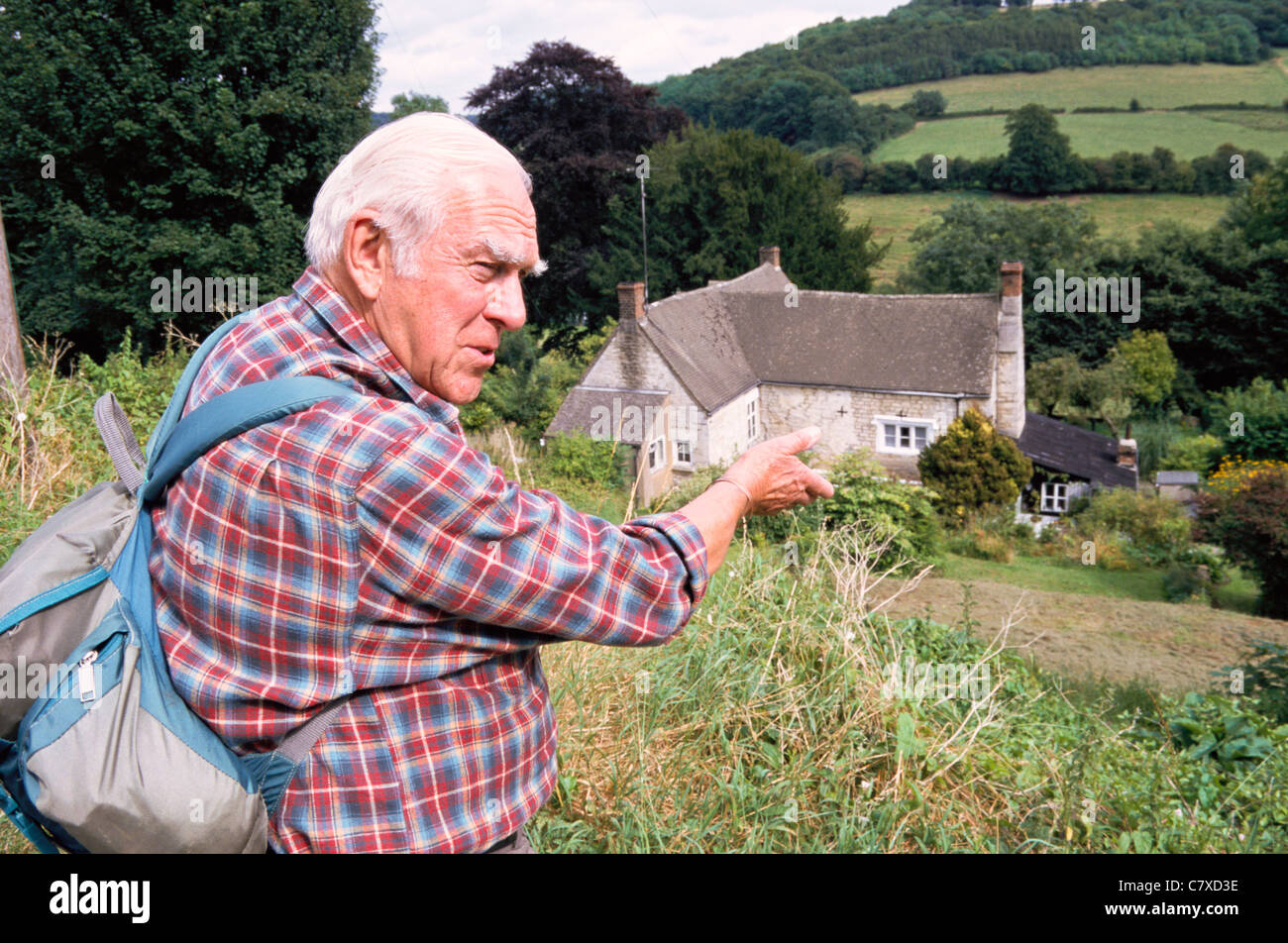 Jim Fern pointing out Laurie Lee's childhood home "Rosebank" in the ...