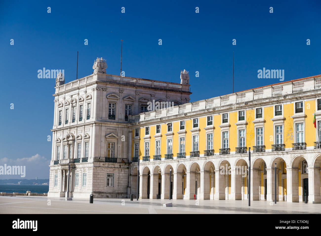buildings framing Lisbons central square Praca de Comercio, Portugal ...