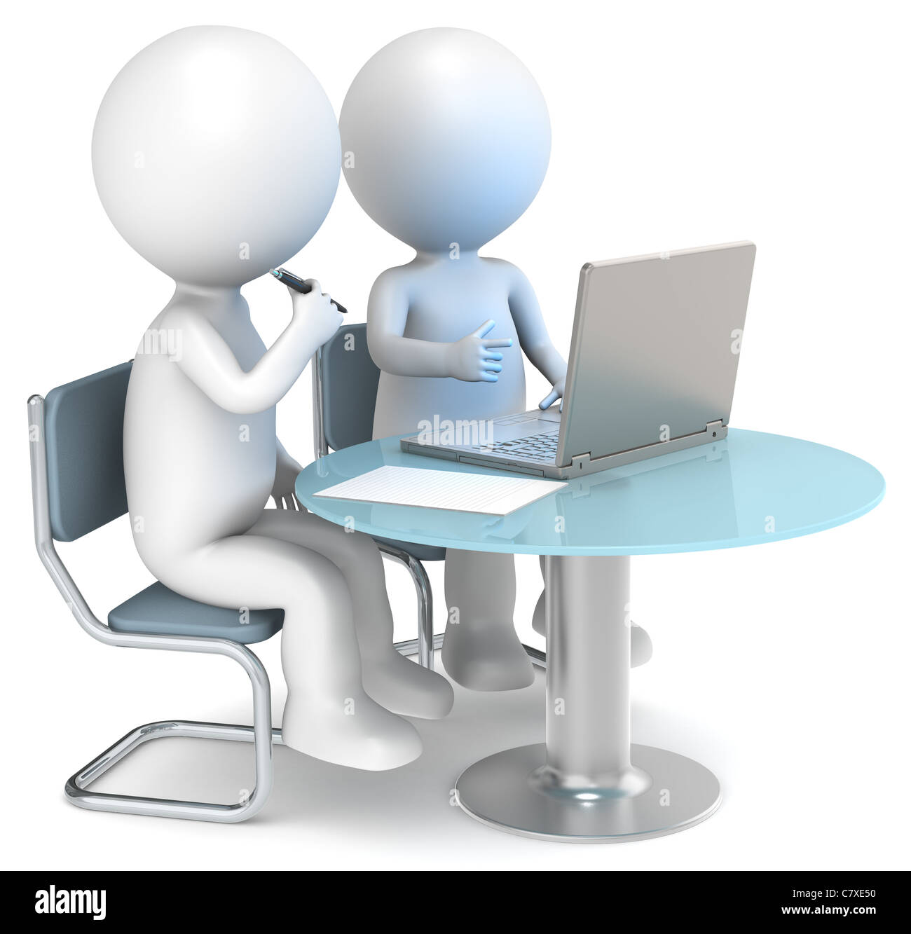 3D little human characters X2 working. Business People series Stock ...