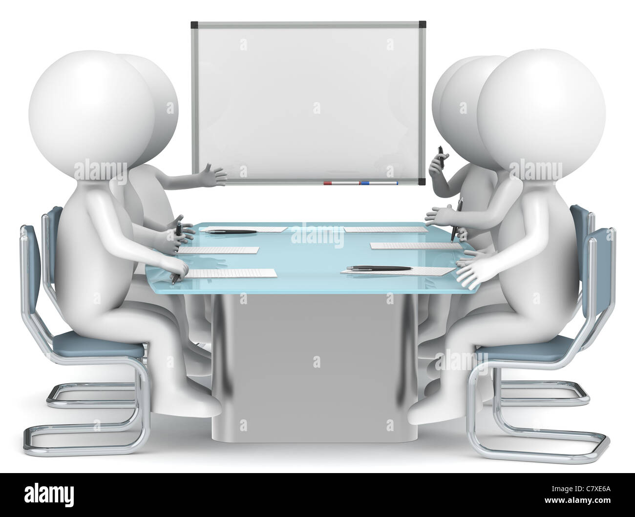3D little human characters X6 with a Whiteboard. Business People series ...