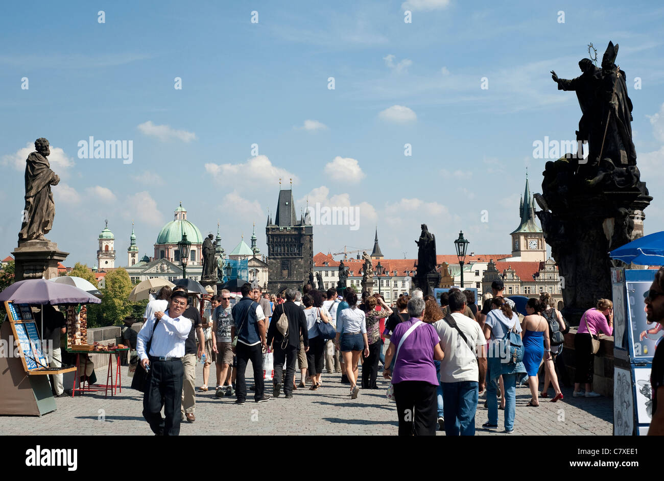 Prague, Czech Republic - People walking on Bridge Charles Stock Photo ...