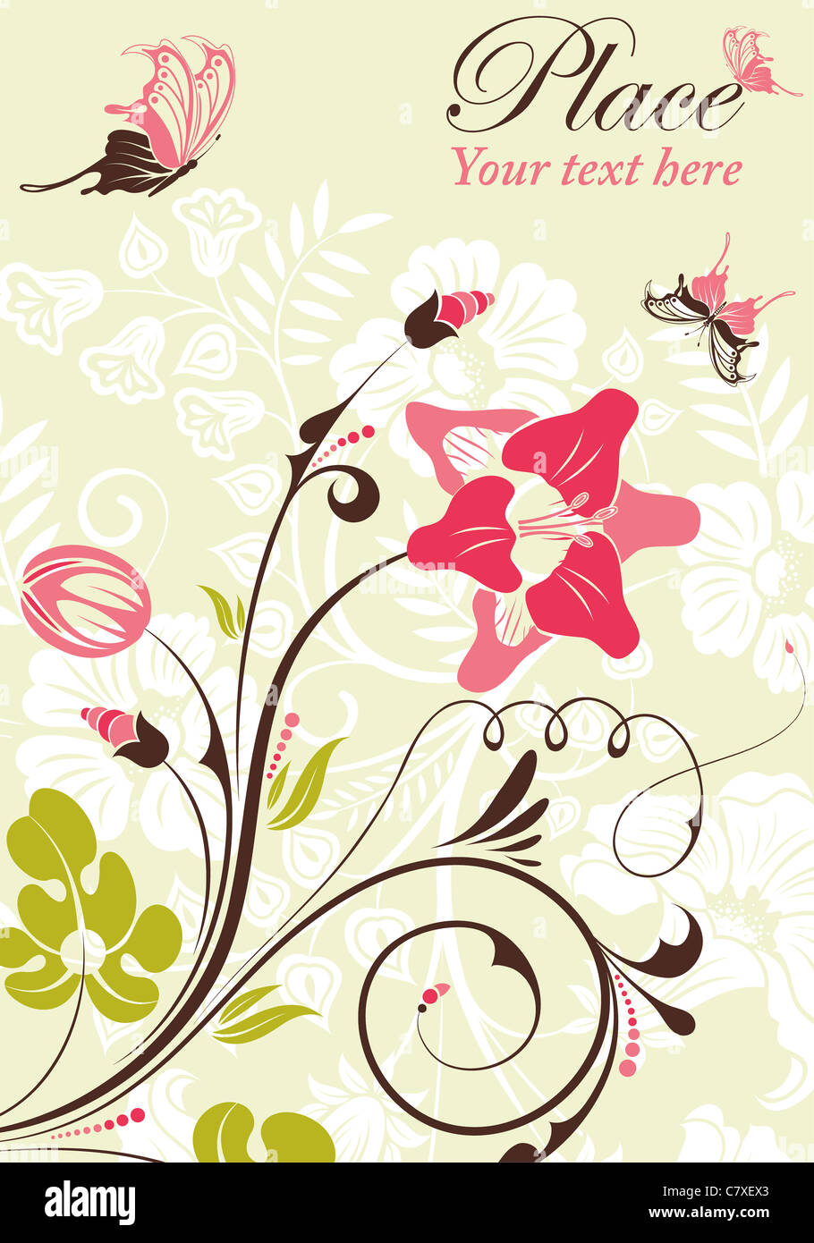 Flower frame with butterfly, element for design, vector illustration ...