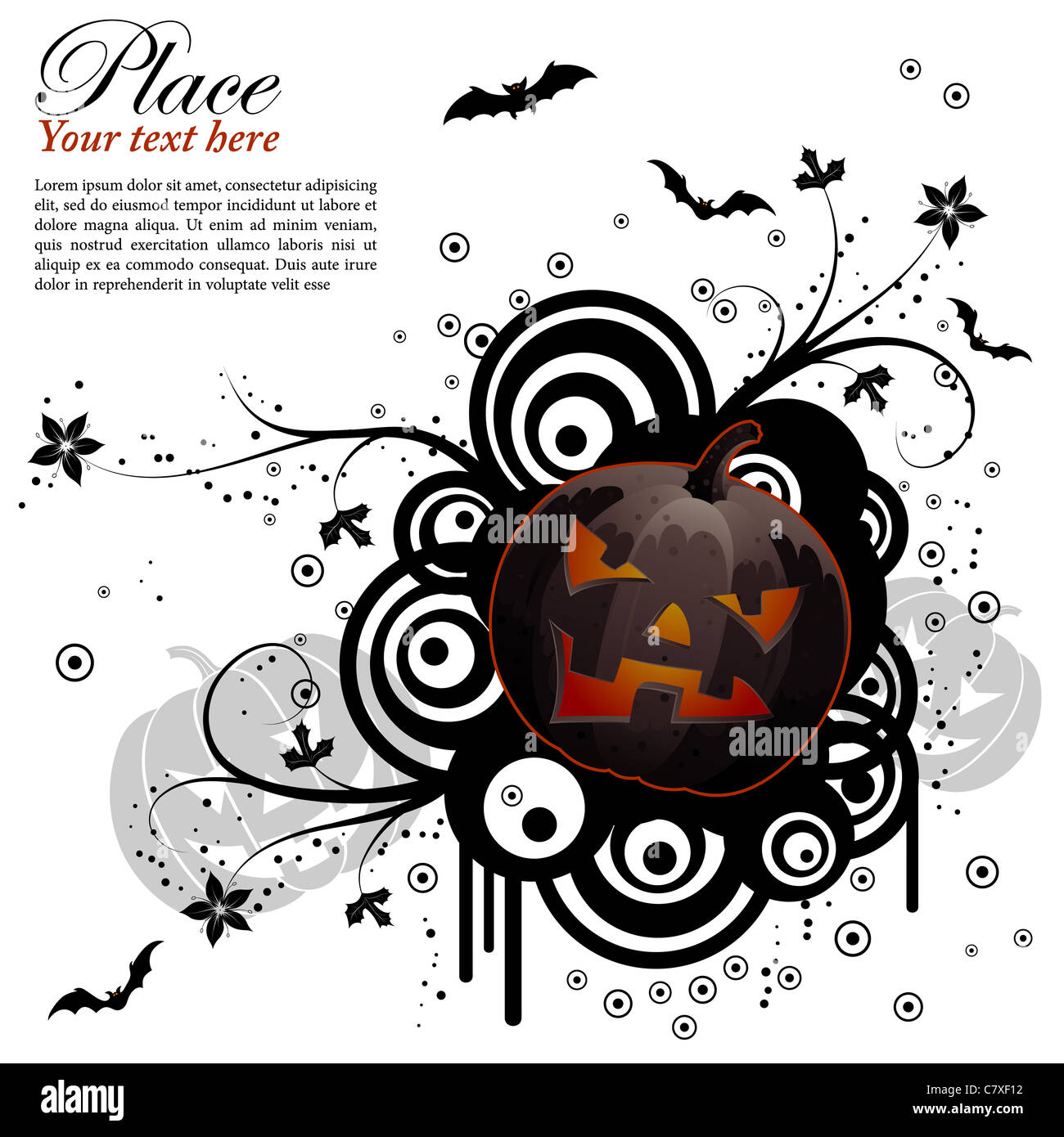 Abstract Halloween Background with bats & pumpkin, vector illustration ...