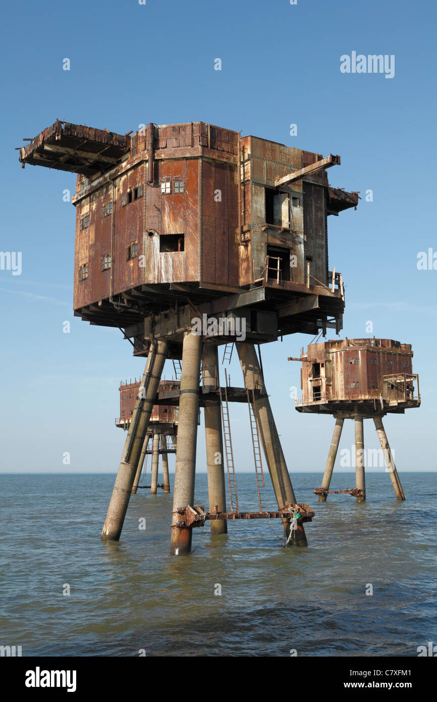 An abandoned wartime fort at the Red Sands visible from Kent and Essex ...