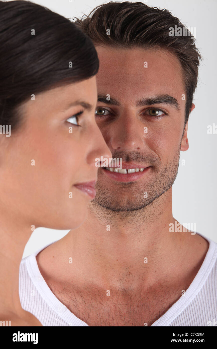 Portrait of woman in profile view and man in front view Stock Photo - Alamy
