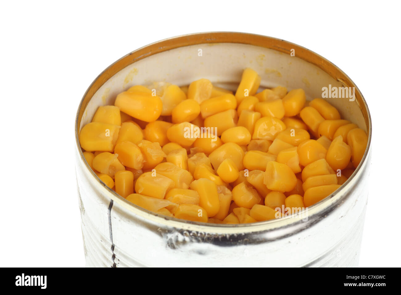 Tin maize, corn isolated on white background Stock Photo - Alamy