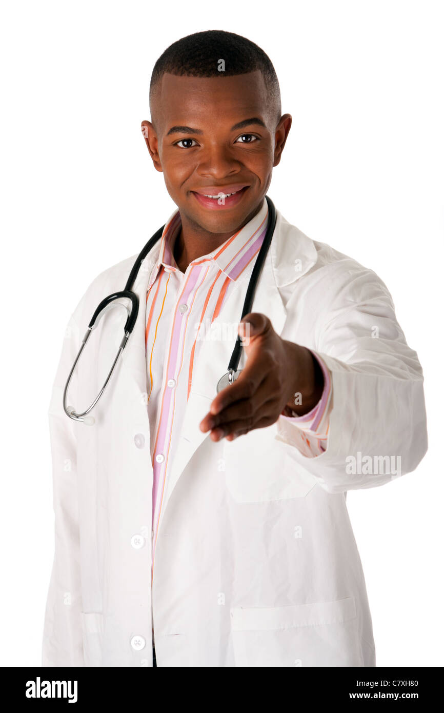 Handsome friendly male physician doctor nurse reaching out ready to ...