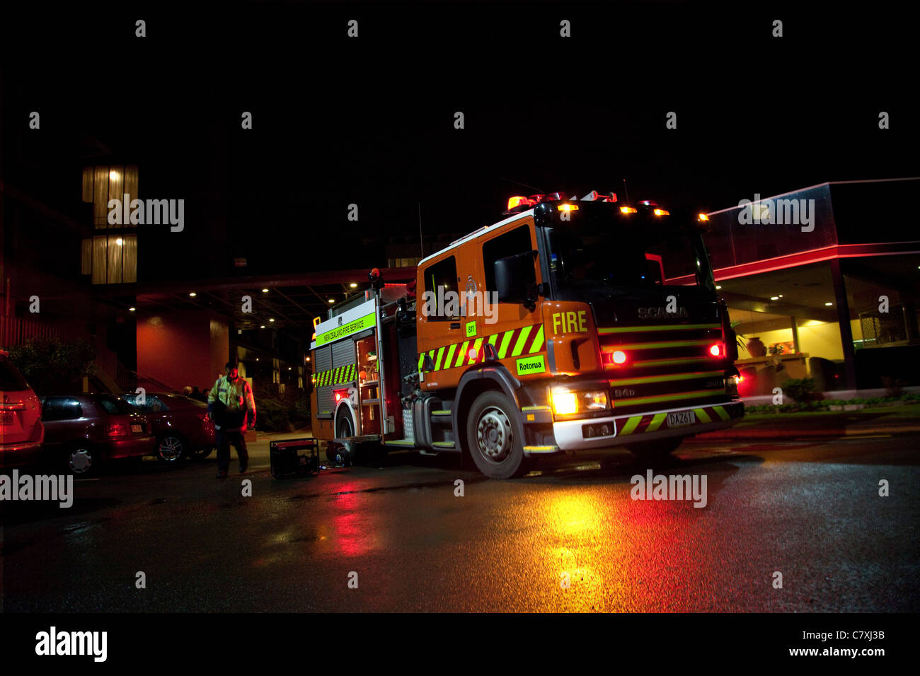 Fire Truck at Night Stock Photo - Alamy