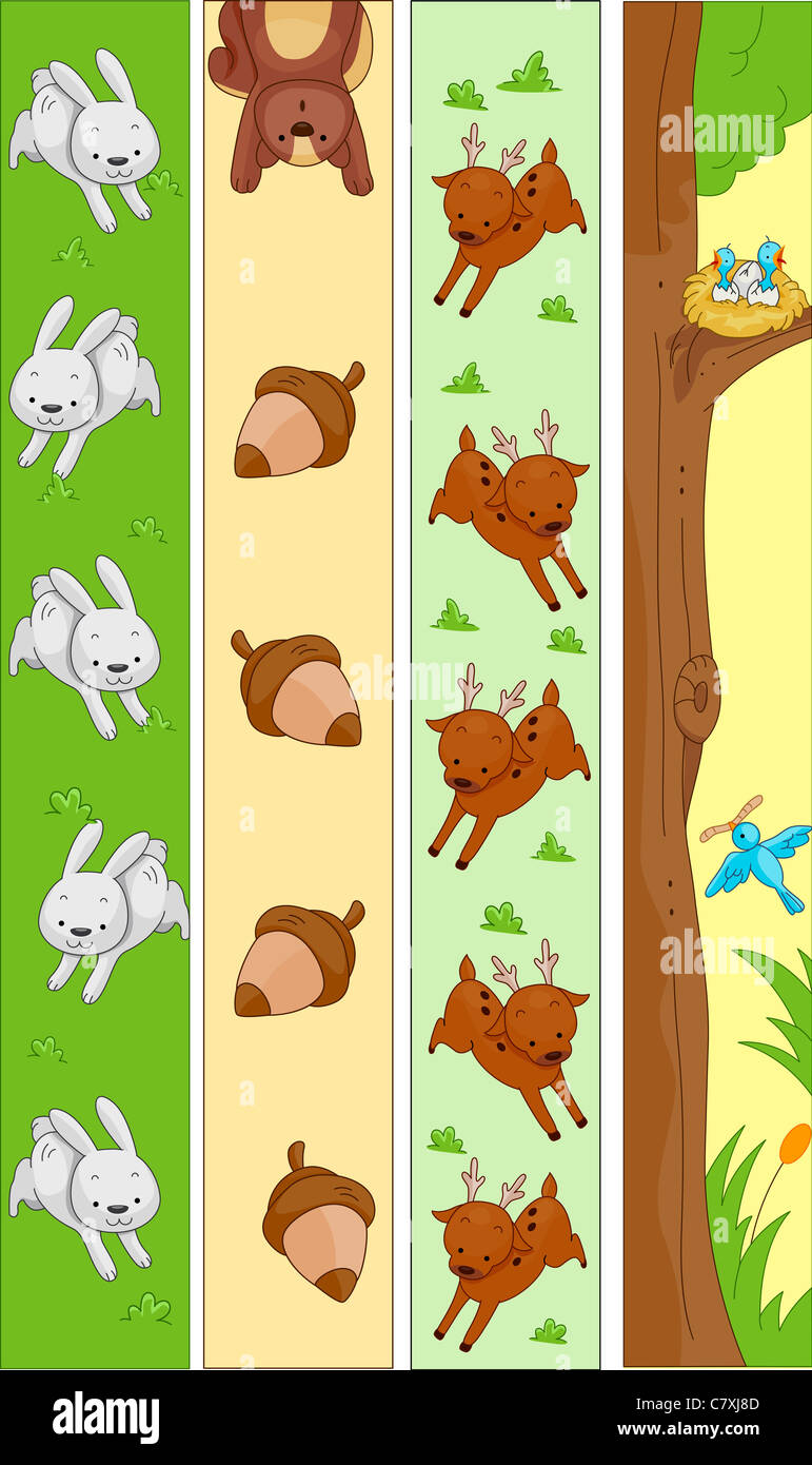 Banner Illustration Featuring Rabbits, Squirrel, Deer and Birds Stock ...