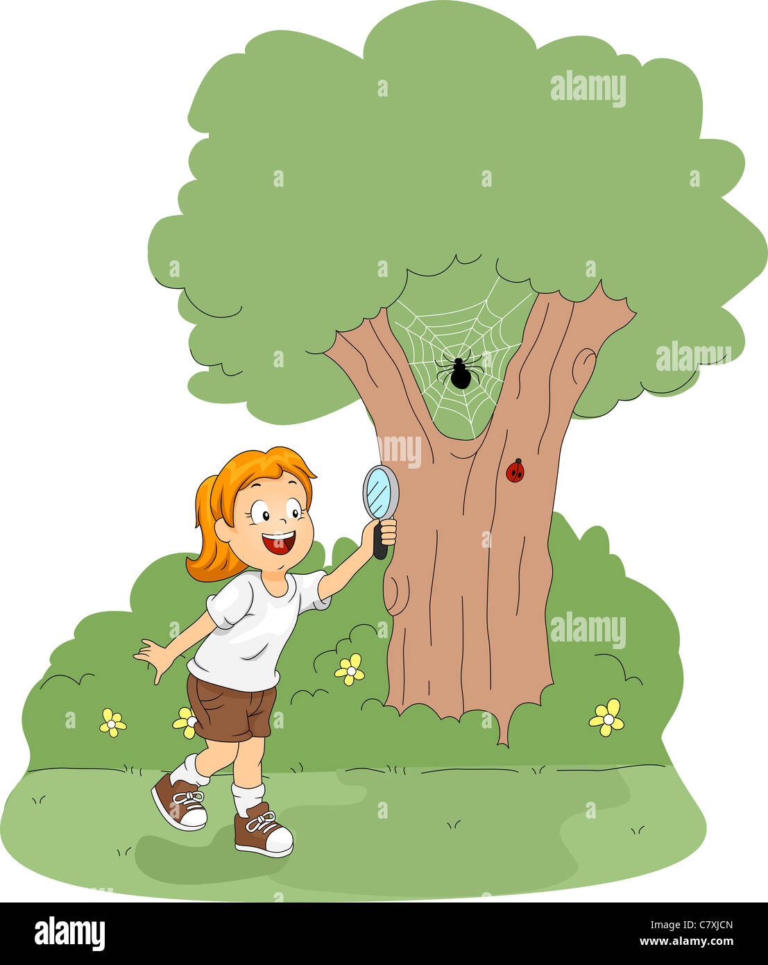 Illustration of a Kid Using a Magnifying Glass Stock Photo - Alamy