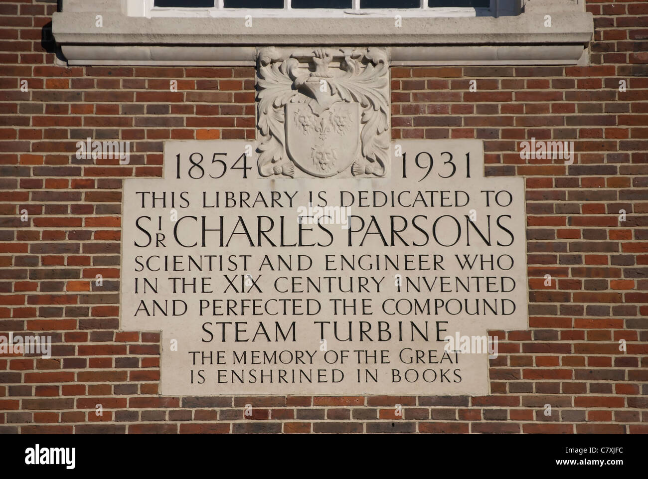 dedication plaque to scientist and engineer sir charles parsons, on a ...
