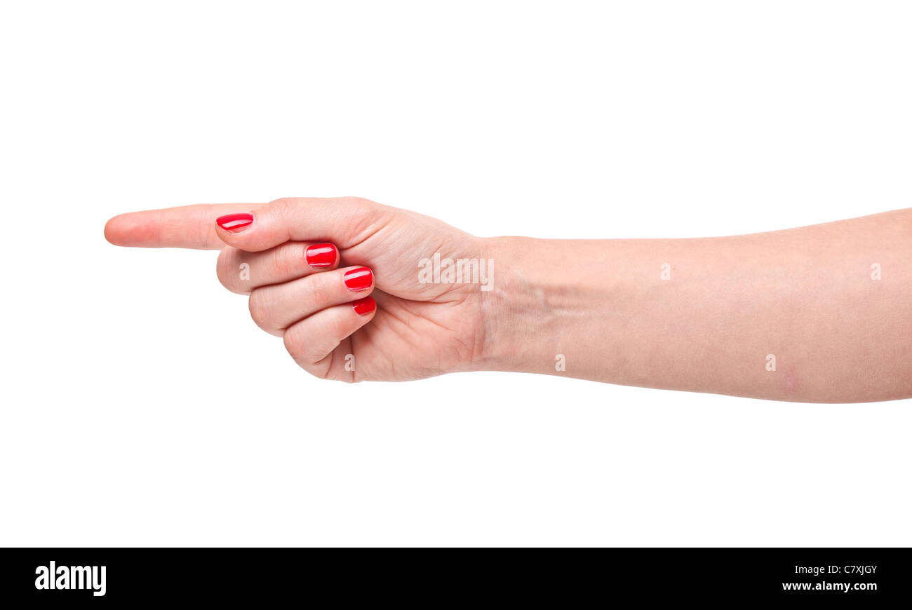 caucasian female hand pointing isolated on white Stock Photo - Alamy