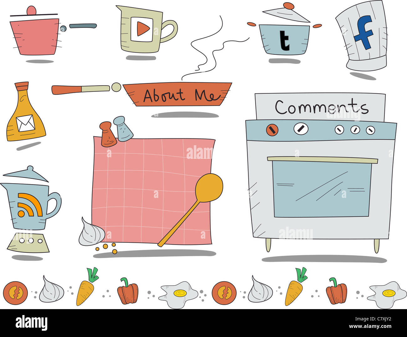 Illustration of Web Icons with a Cooking Theme Stock Photo - Alamy