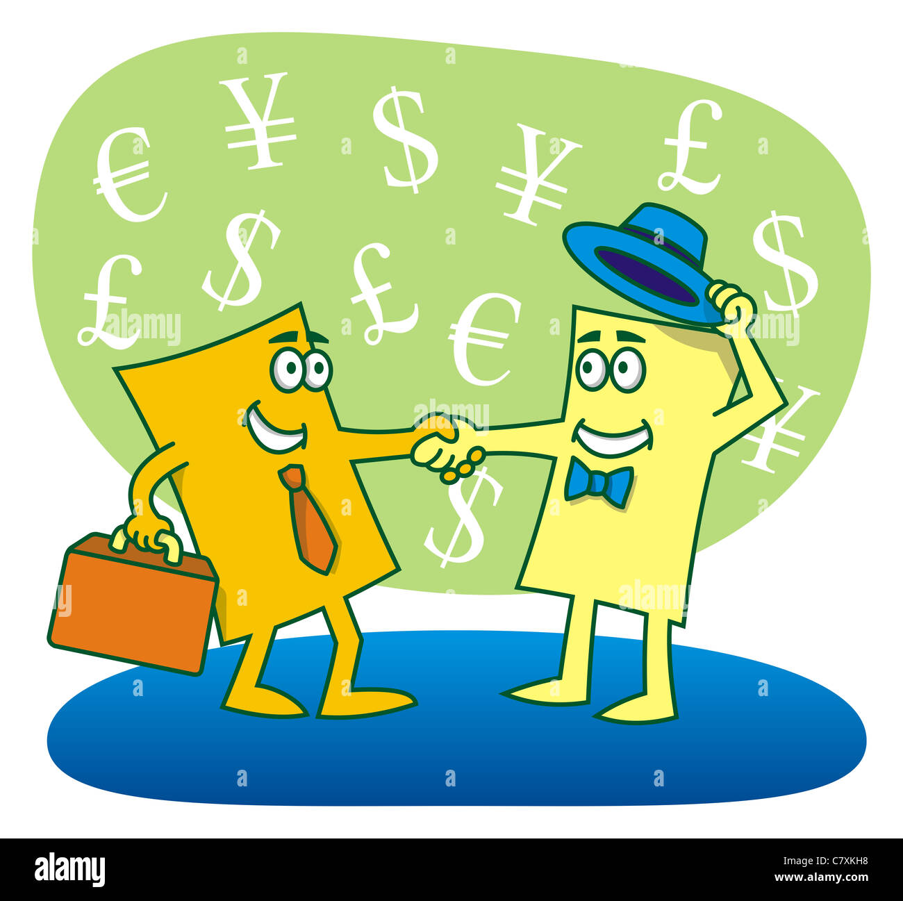 Illustration of cartoon business cards closing the deal Stock Photo - Alamy