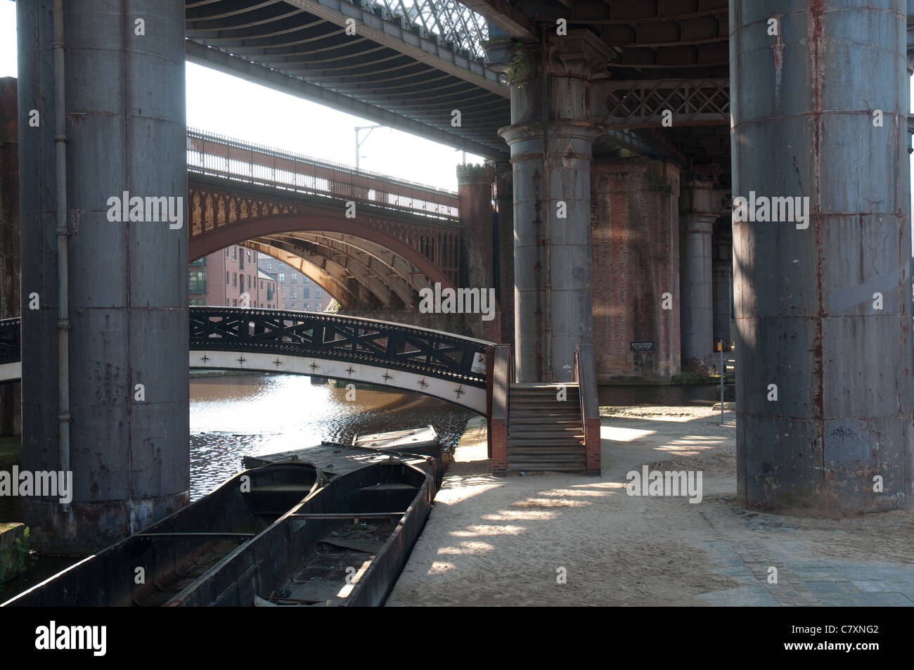 Industrial heritage, bridges over the canal system in the Castlefield ...