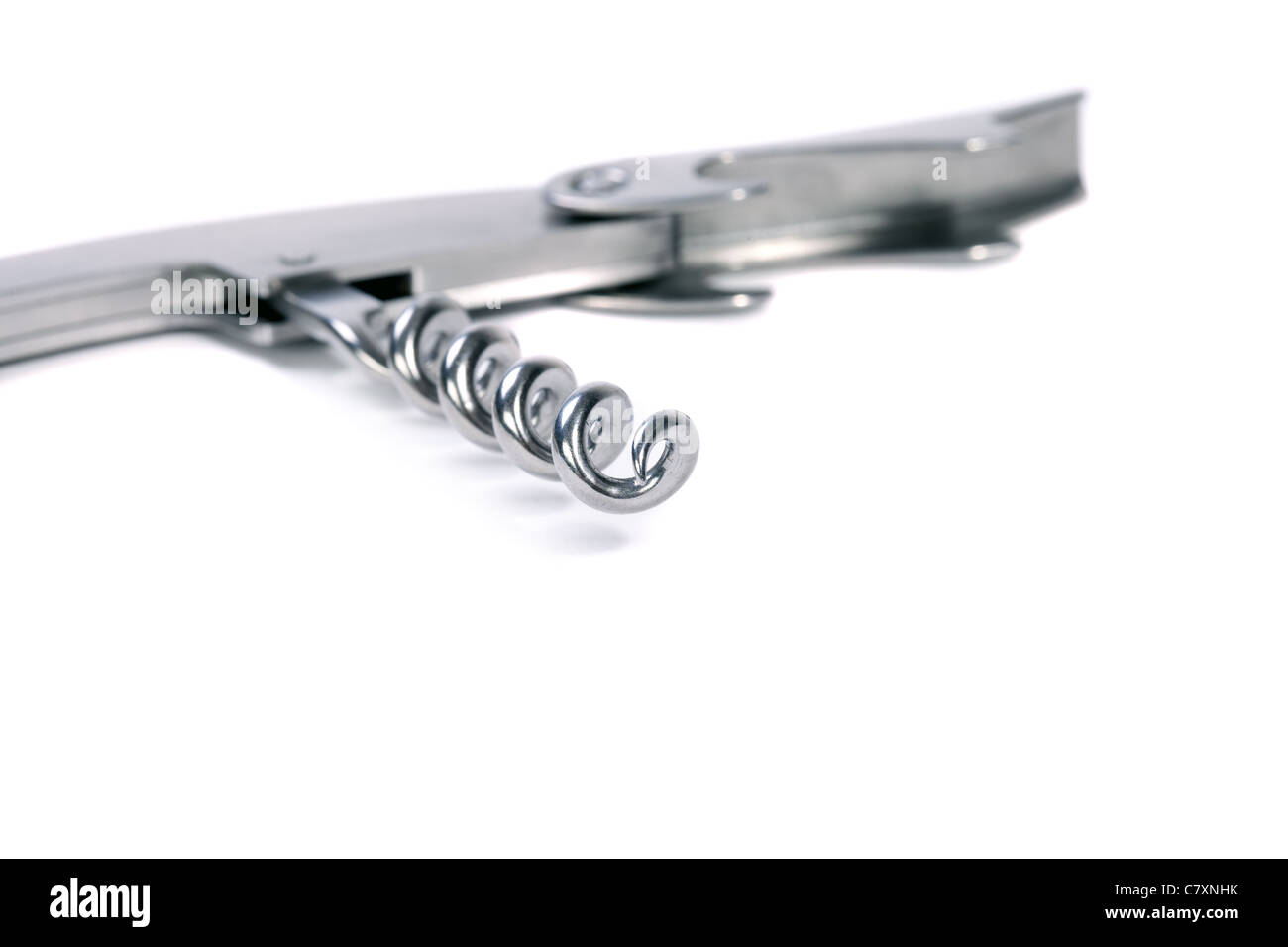 Decorative chrom corkscrew for opening wine bottles isolated on white ...