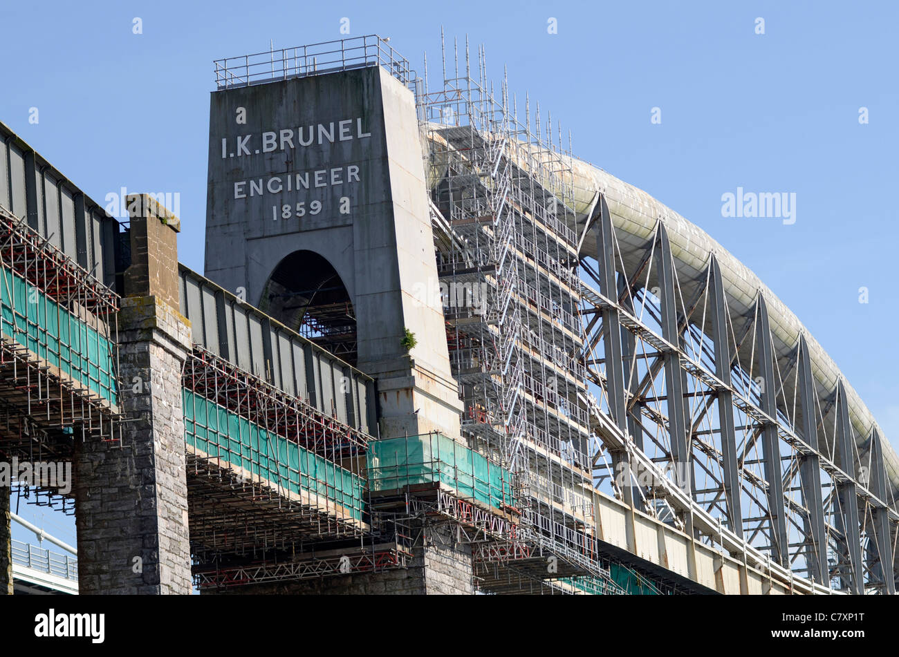 Restoration work on Brunel Rail Bridge Saltash Cornwall UK Stock Photo ...