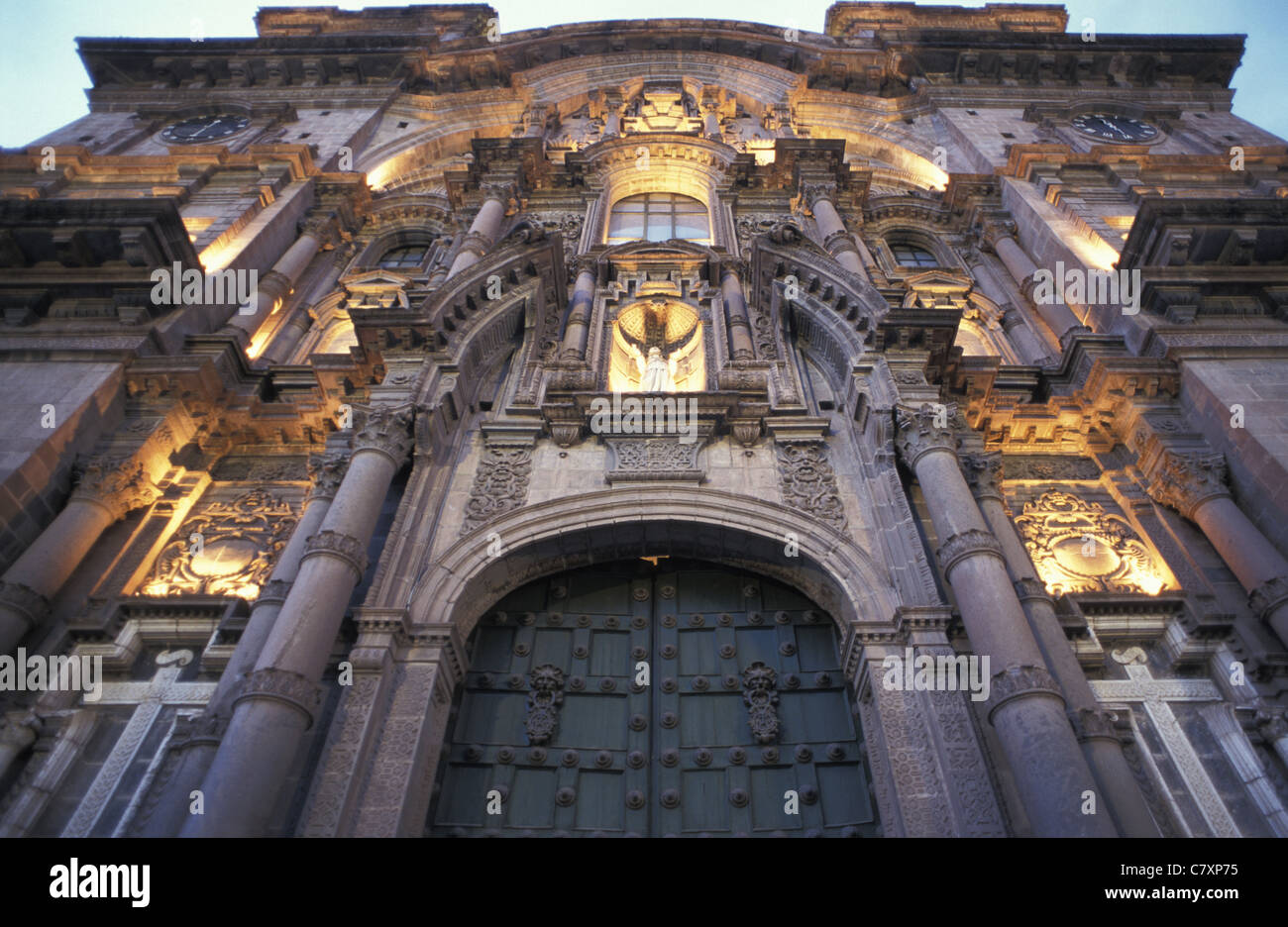 Peru, Cuzco: lighted Confraternita Church Stock Photo - Alamy
