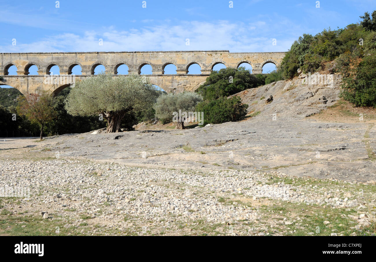 Ancient Roman aqueduct bridge from 1st century AD called Pont du Gard ...