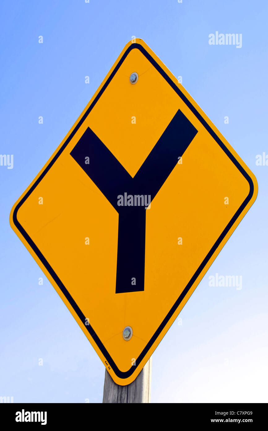 Warning, SignageY Road sign before a junction on a US Highway Stock ...