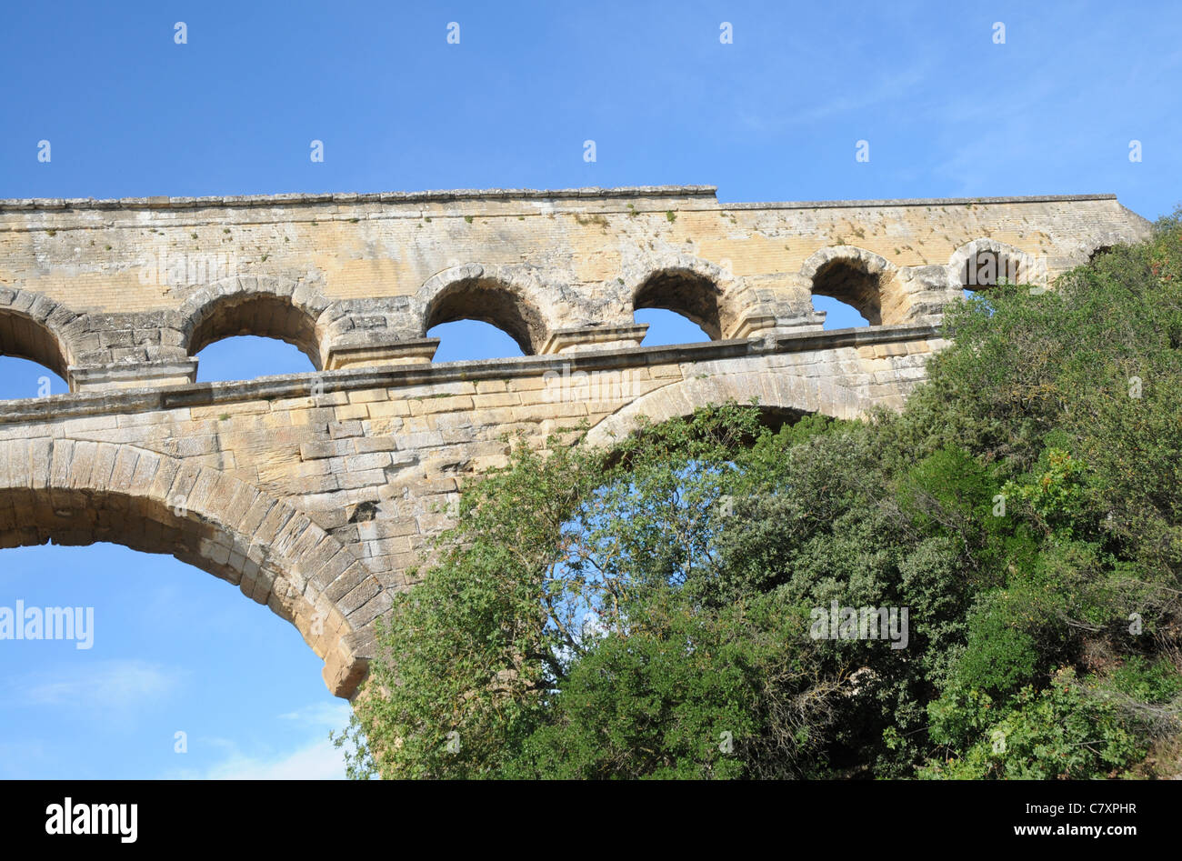 Ancient Roman aqueduct bridge from 1st century AD called Pont du Gard ...