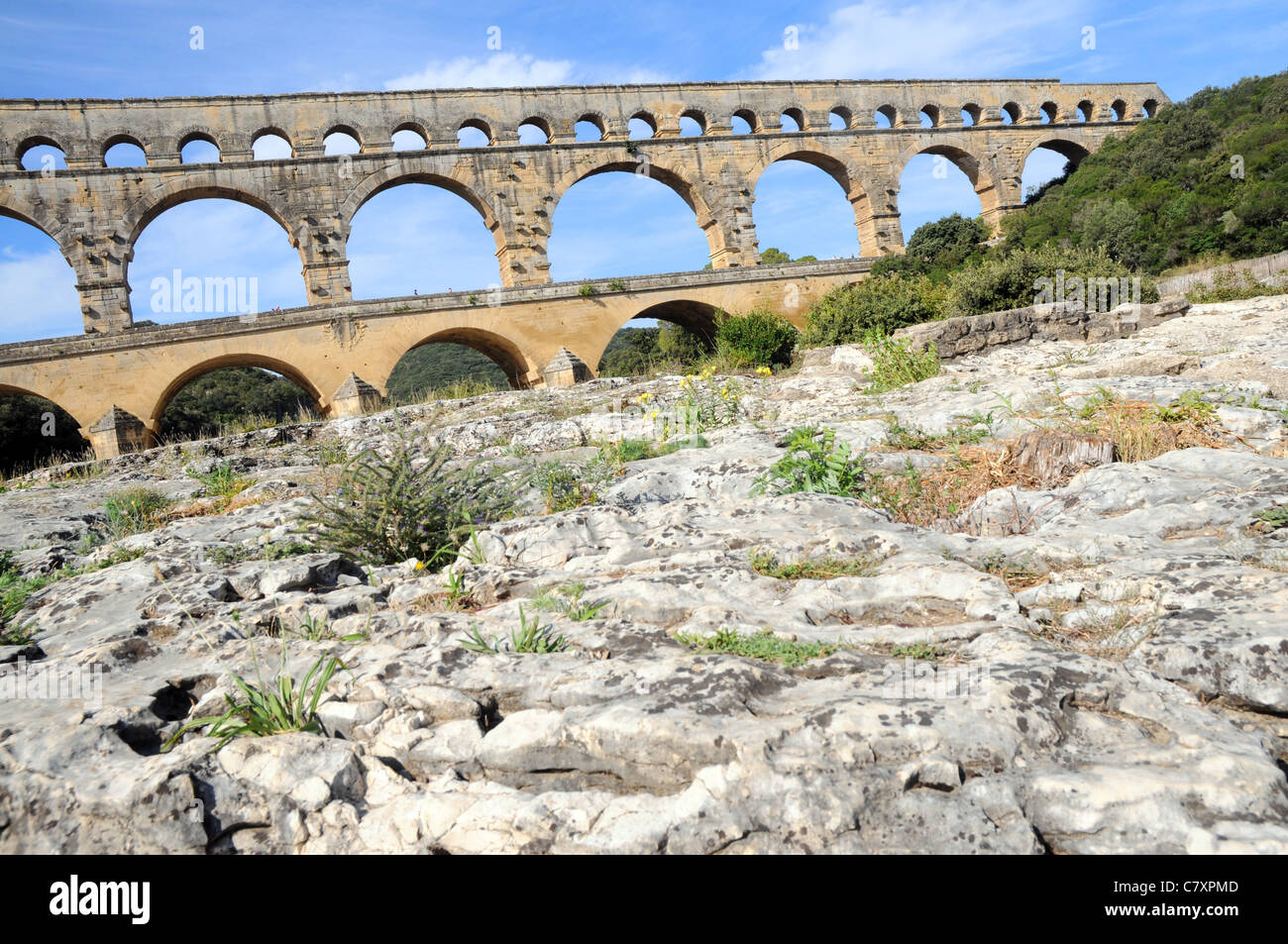 Ancient Roman aqueduct bridge from 1st century AD called Pont du Gard ...