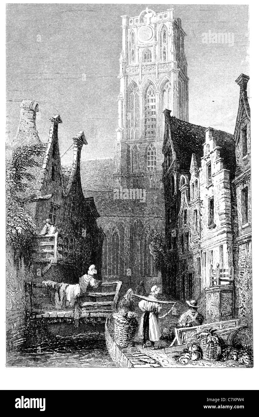 Grote of Sint Laurenskerk church Protestant Rotterdam medieval street ...