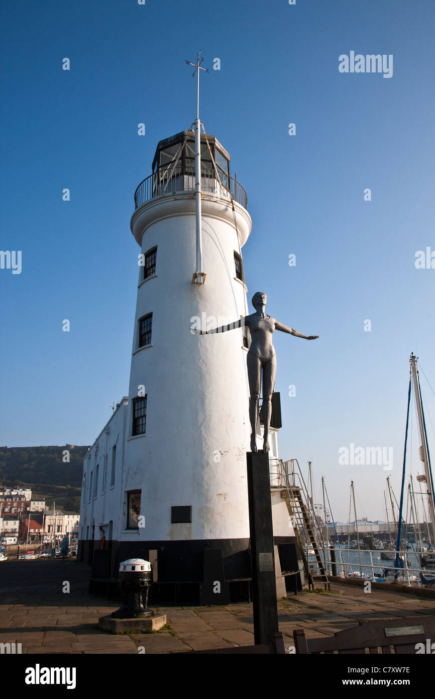The Lighthouse and diving belle sculpture, Scarborough Harbour, North ...