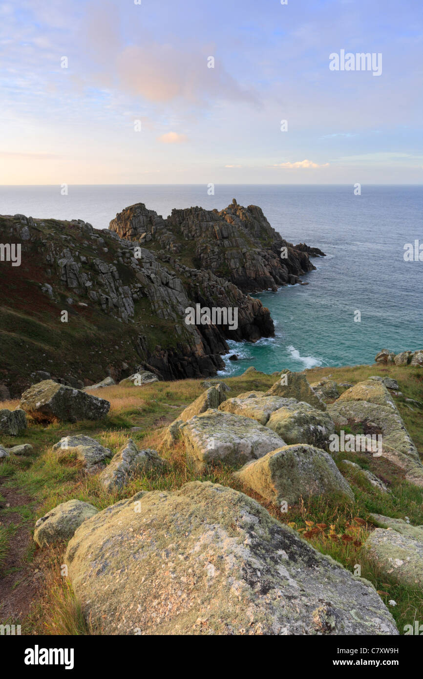 Logan Rock, Treen Cliff, Cornwall, England, UK Stock Photo - Alamy