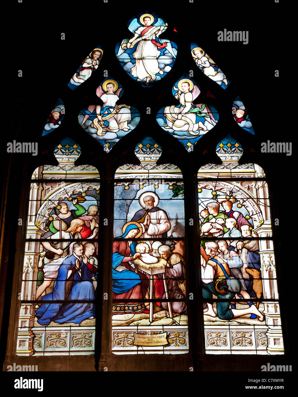 Paris - windowpane from Sanit Severin gothic church - Christmas Stock ...