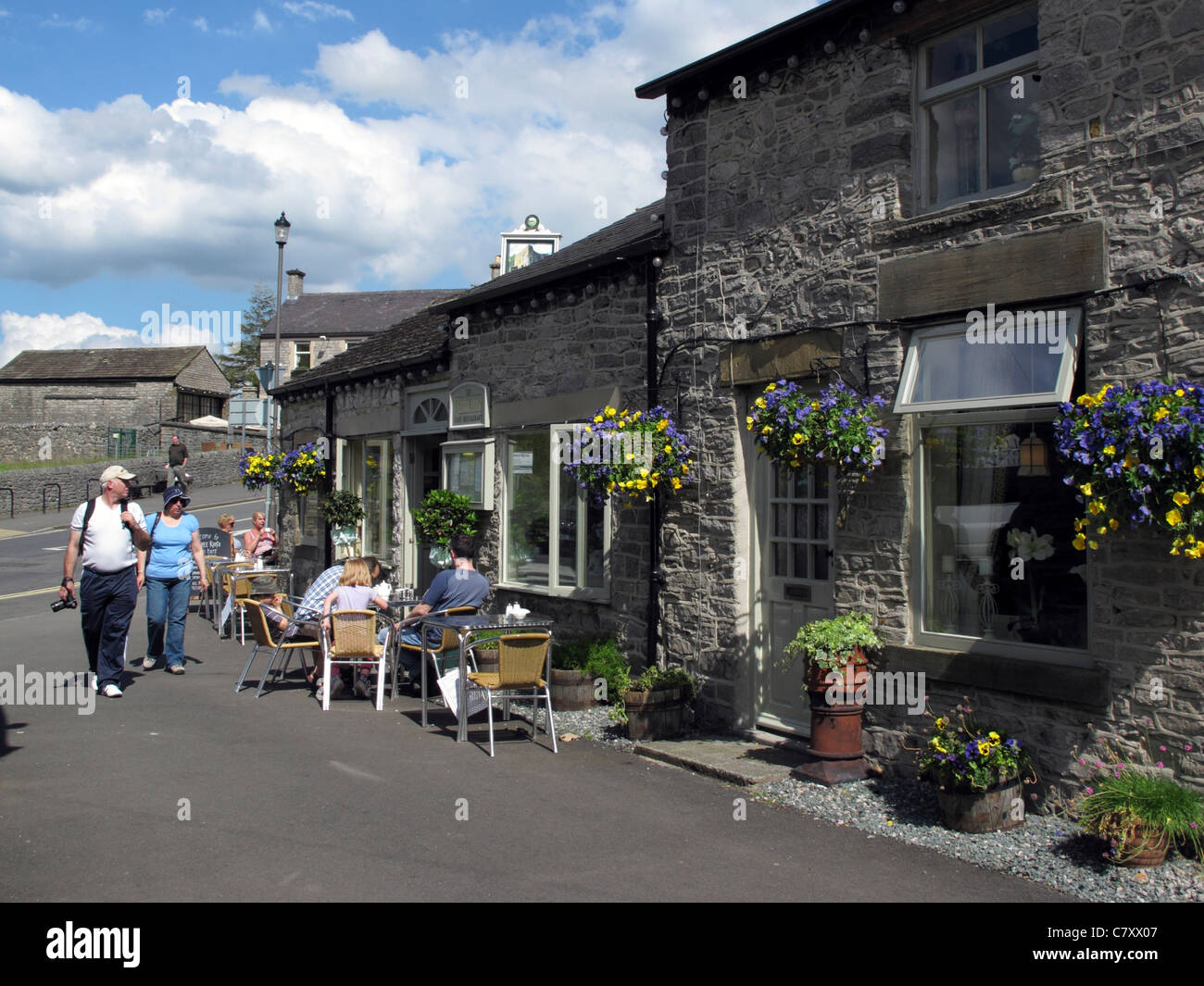 Café and shops in the Derbyshire village of Castleton in the Peak ...