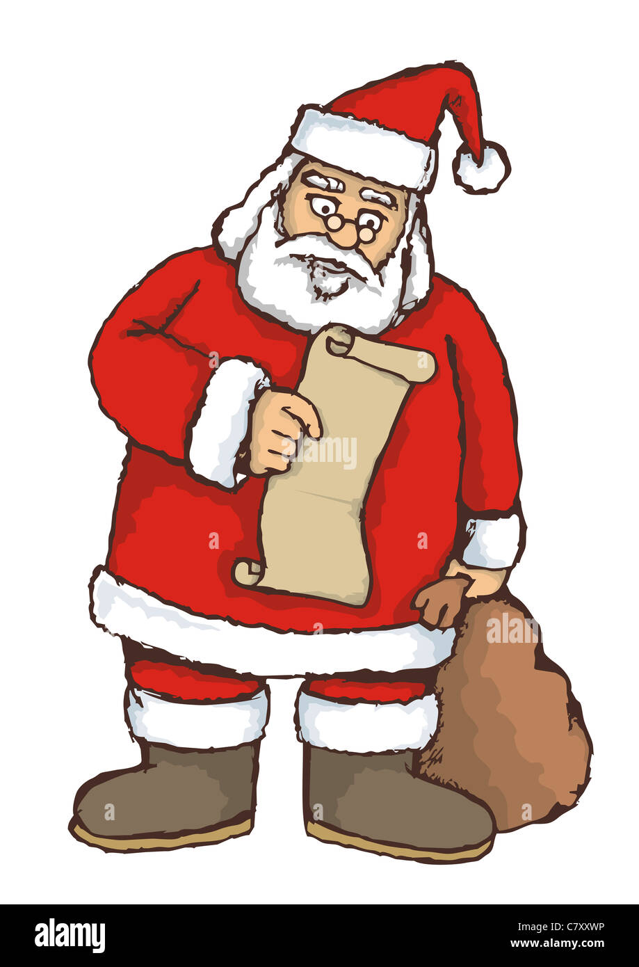 Vector sketch of Santa reading a list Stock Photo - Alamy