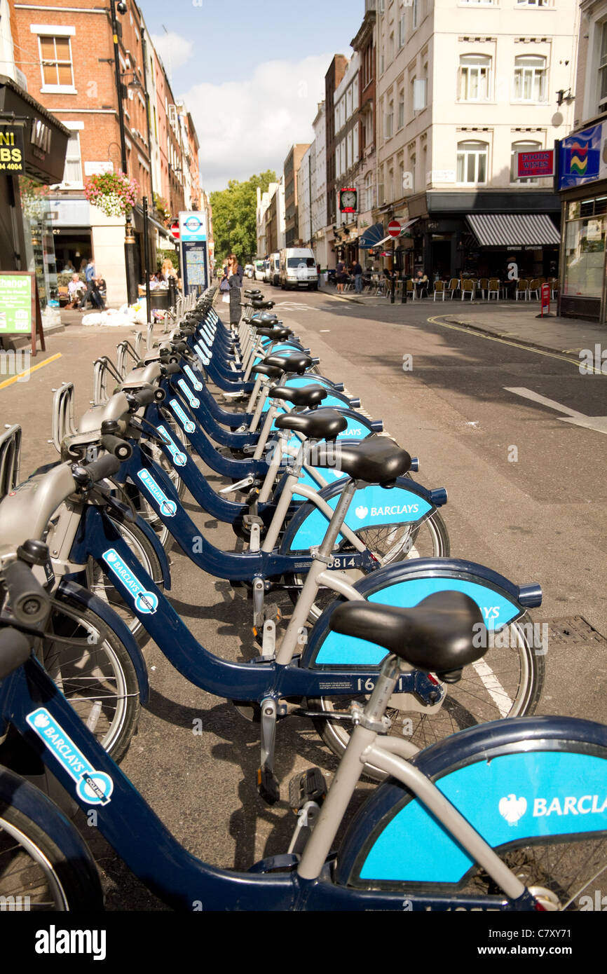 Emplacement for London rental bicycles in Soho Stock Photo - Alamy