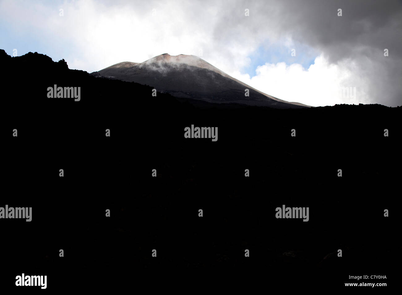 Italian natural landscape with Mount Etna, Etna volcano with lava ...