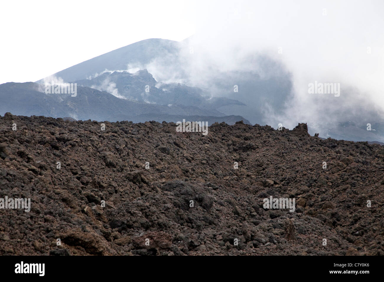 Italian natural landscape with Mount Etna, Etna volcano with lava ...