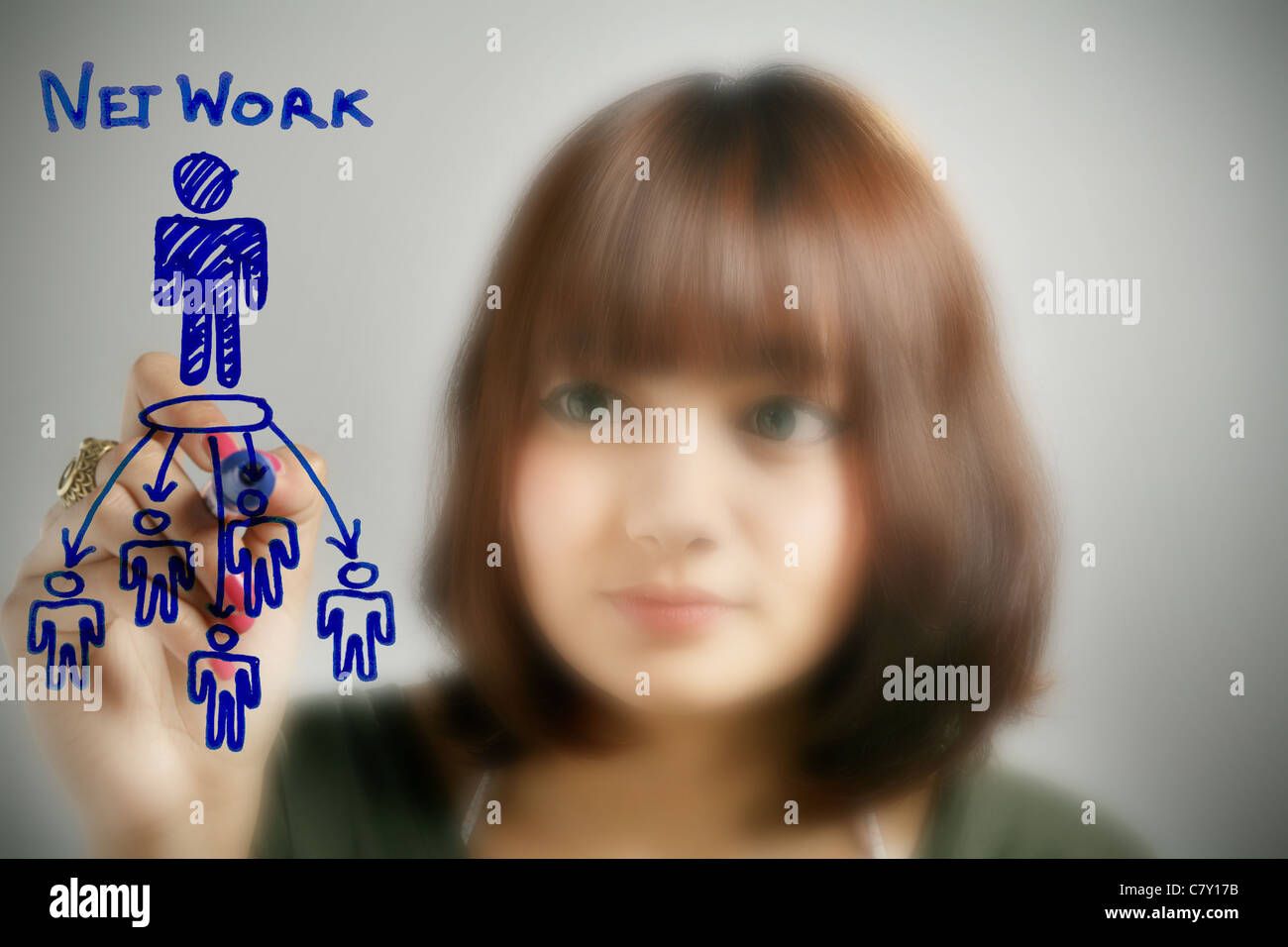 A portrait of business girl write Net Work Concept Stock Photo - Alamy