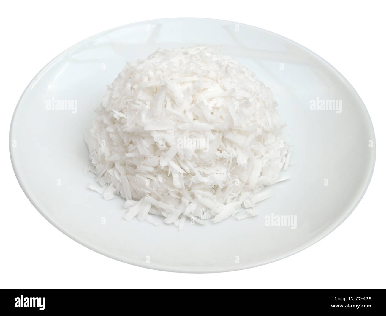 Grated Coconut on Plate Stock Photo - Alamy